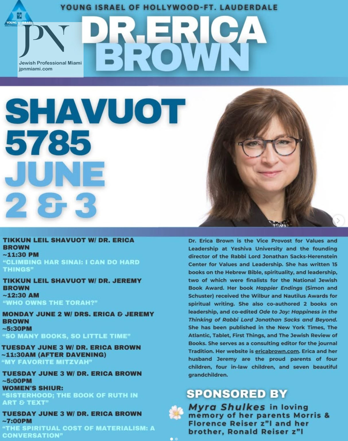 Young Israel of Fort Lauderdale-Hollywood: Shavuot 5785 with Dr. Erica ...